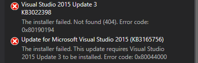 visual studio 2015 update 3 Kb3022398 installer failed,error code ...