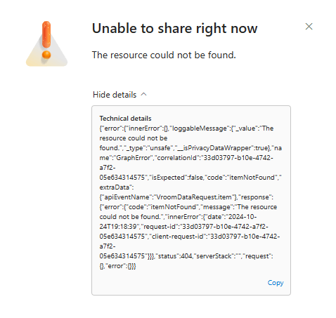 OneDrive "Unable to share right now" - Microsoft Q&A
