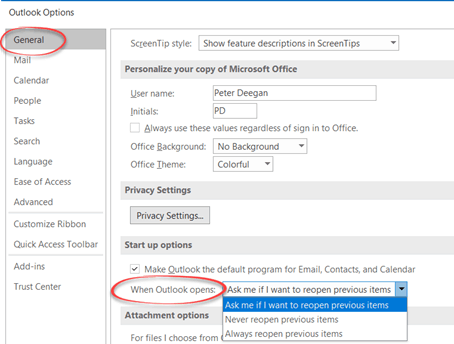 Outlook Start-up Options - Microsoft Q&A