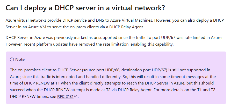Moving onprem DHCP server to azure - Microsoft Q&A Moving onprem DHCP server to azure - Microsoft Q&A