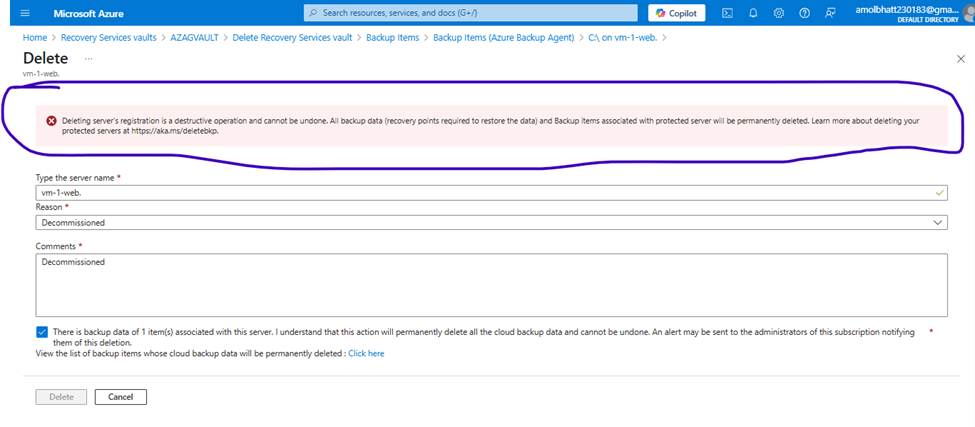 I am unable to delete Recovery Service Vault. Vault cannot be deleted due to items in soft ...