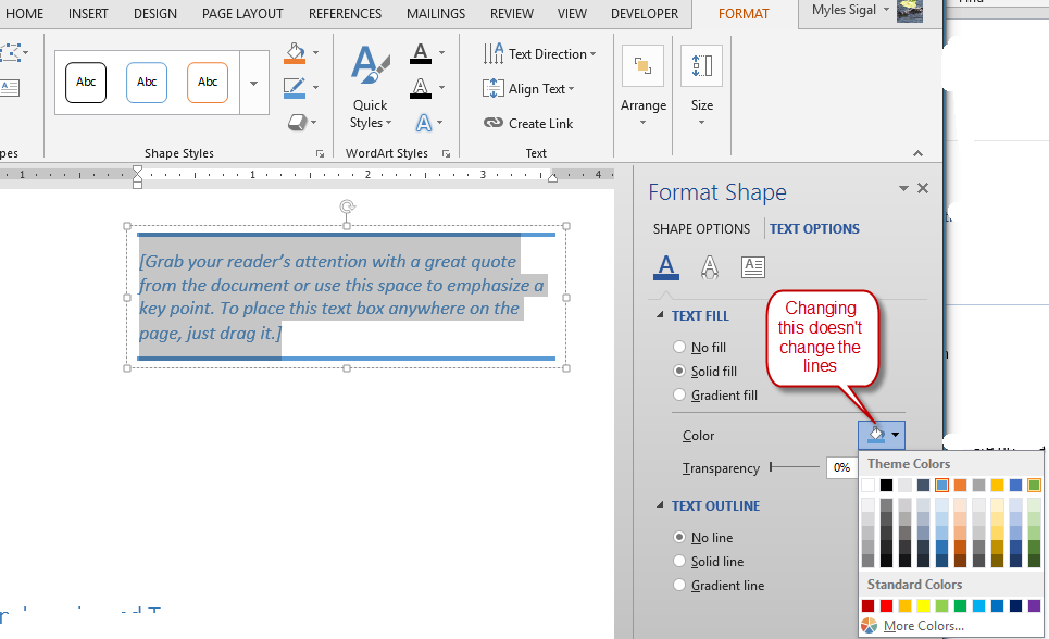 How do I change the colour of objects in a text box? - Word 365 ...