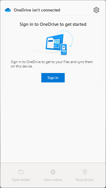 OneDrive icon shows "Not signed in," and when I click to sign in ...