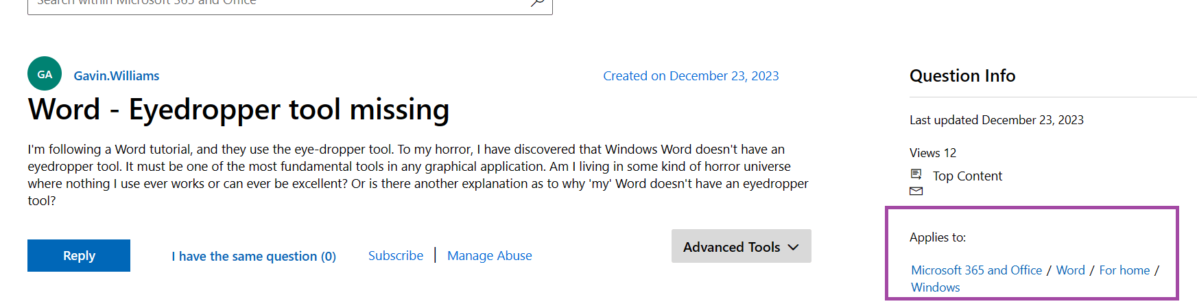 Word - Eyedropper tool missing (Word for Windows) - Microsoft Q&A