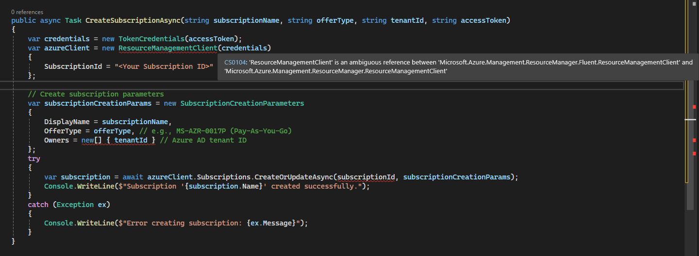 Creating Azure MCA Subscriptions with .NET - Microsoft Q&A Creating Azure MCA Subscriptions with .NET - Microsoft Q&A