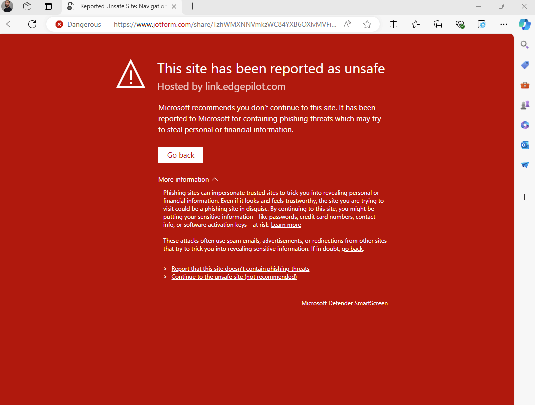 Microsoft Edge false positives for phishing links - Microsoft Q&A