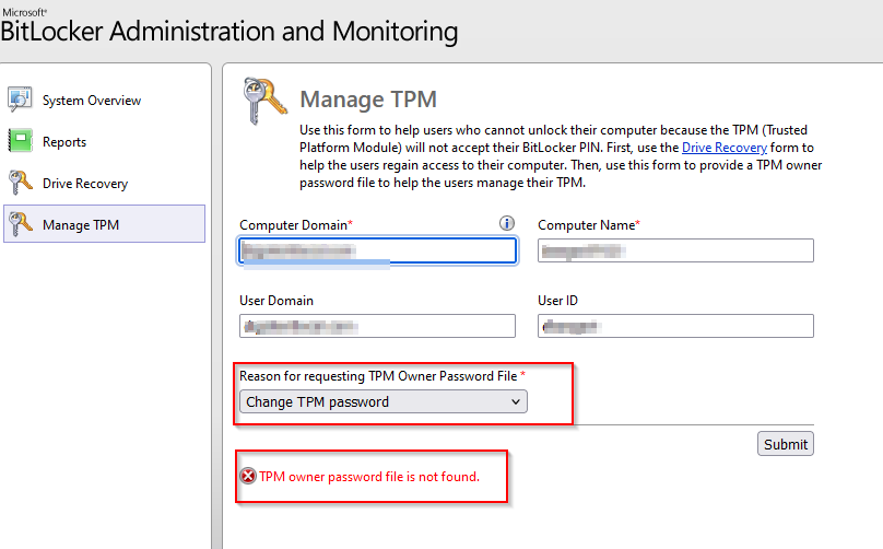 Issue with Bitlocker Administration and Monitoring and TPM password ...