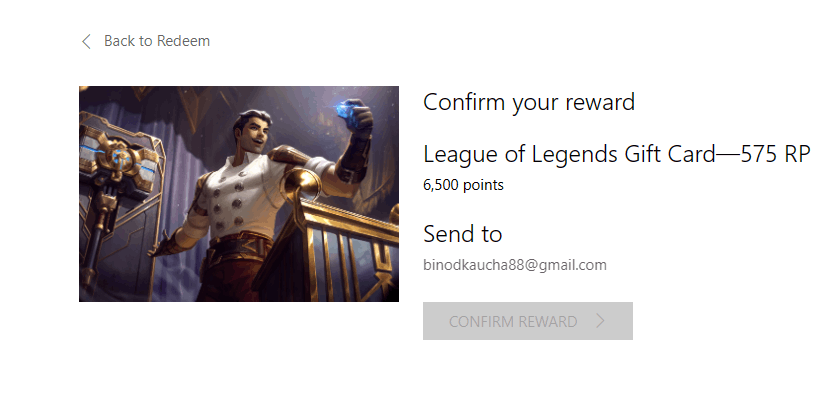 Unable to confirm reward using reward points - Microsoft Q&A
