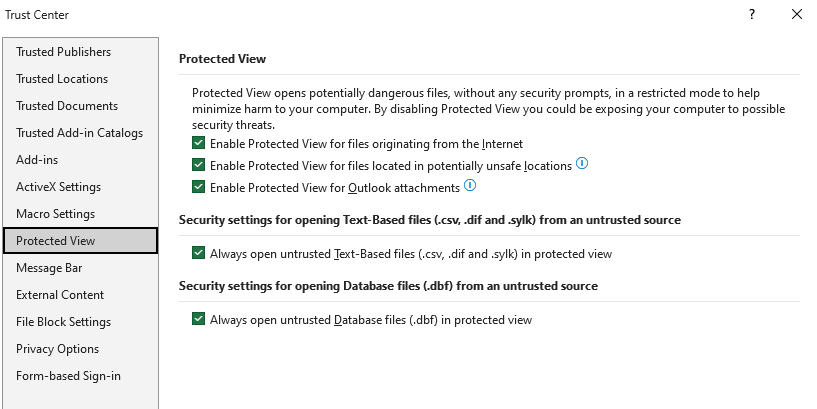 Protected View in Excel 365 Desktop App. - Microsoft Q&A