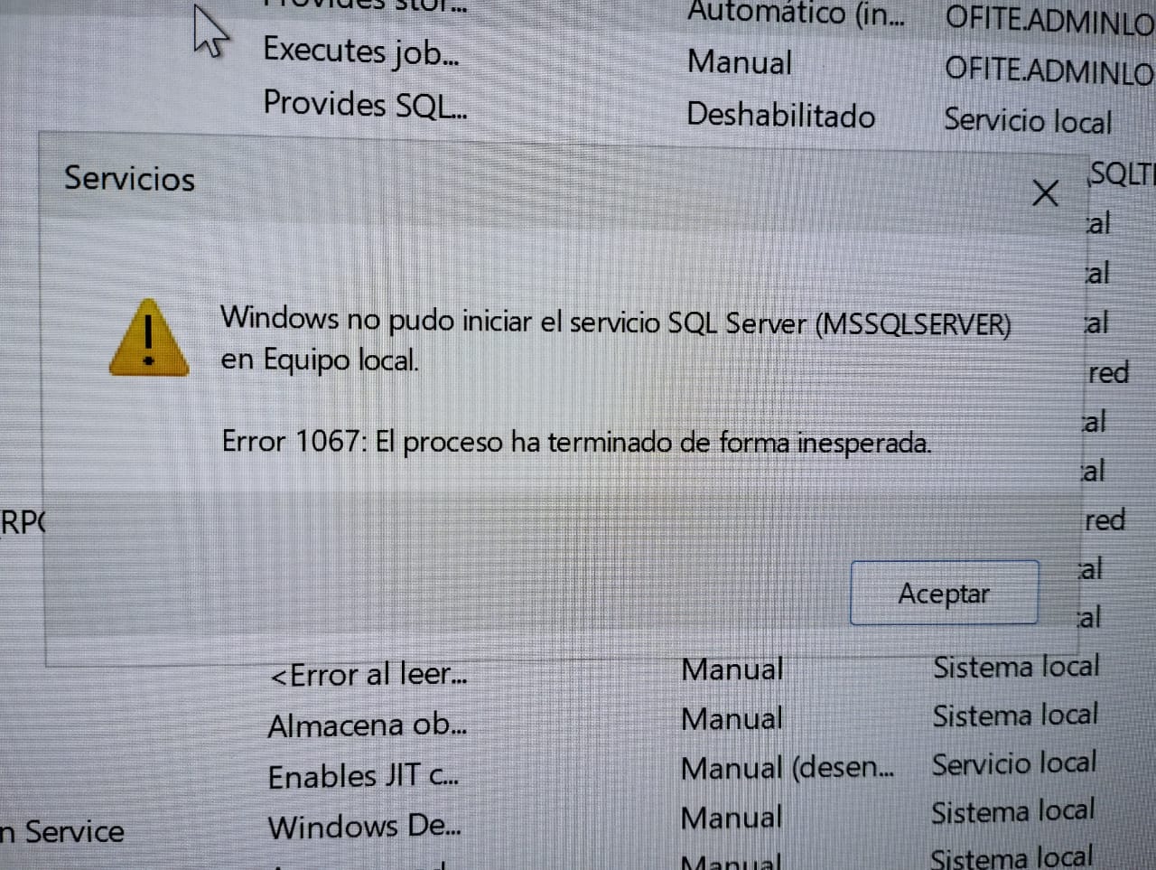 SQL SERVER (MSSQLSERVER) ERROR 1067 - Microsoft Q&A