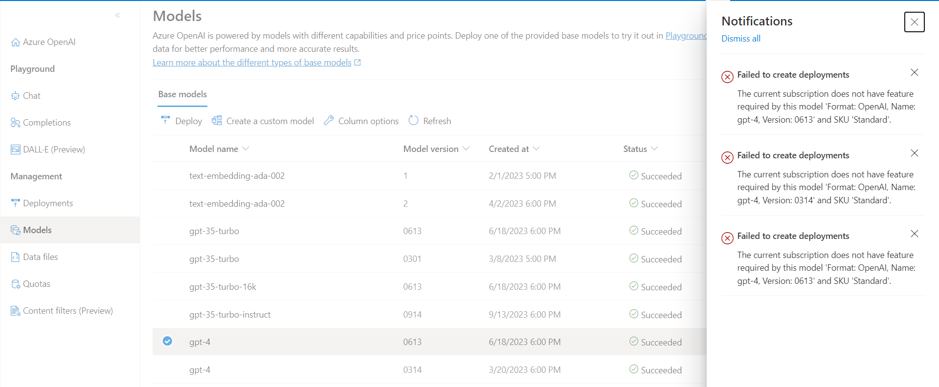 The current subscription does not have feature required by GPT-4 - Microsoft Q&A