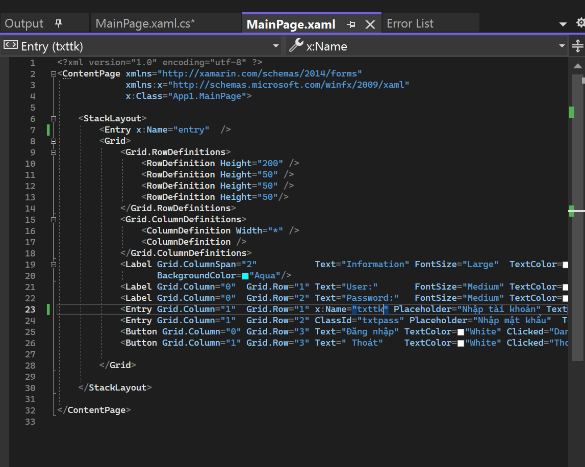 How to call a control have a name (ex : Entry have name "entry" )in file MainPage.xaml to ...