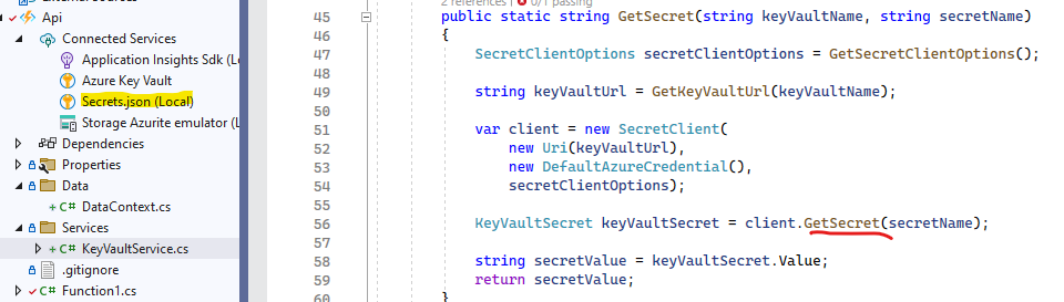 Read the local KeyVault secret in a .NET 6 Azure Function - Microsoft Q&A