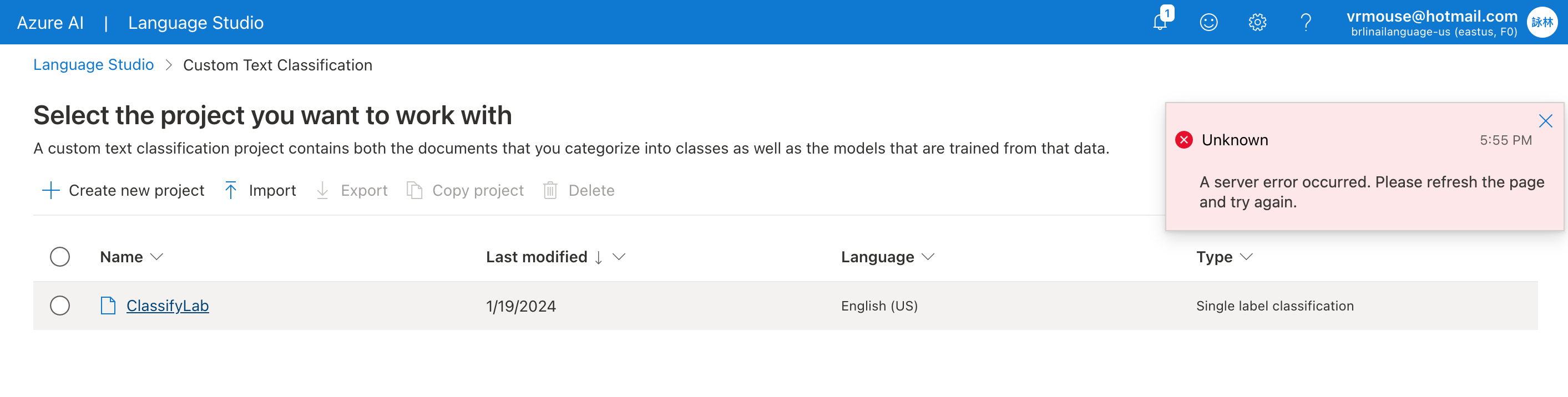 Custom Text Classification project doesn't work - Microsoft Q&A