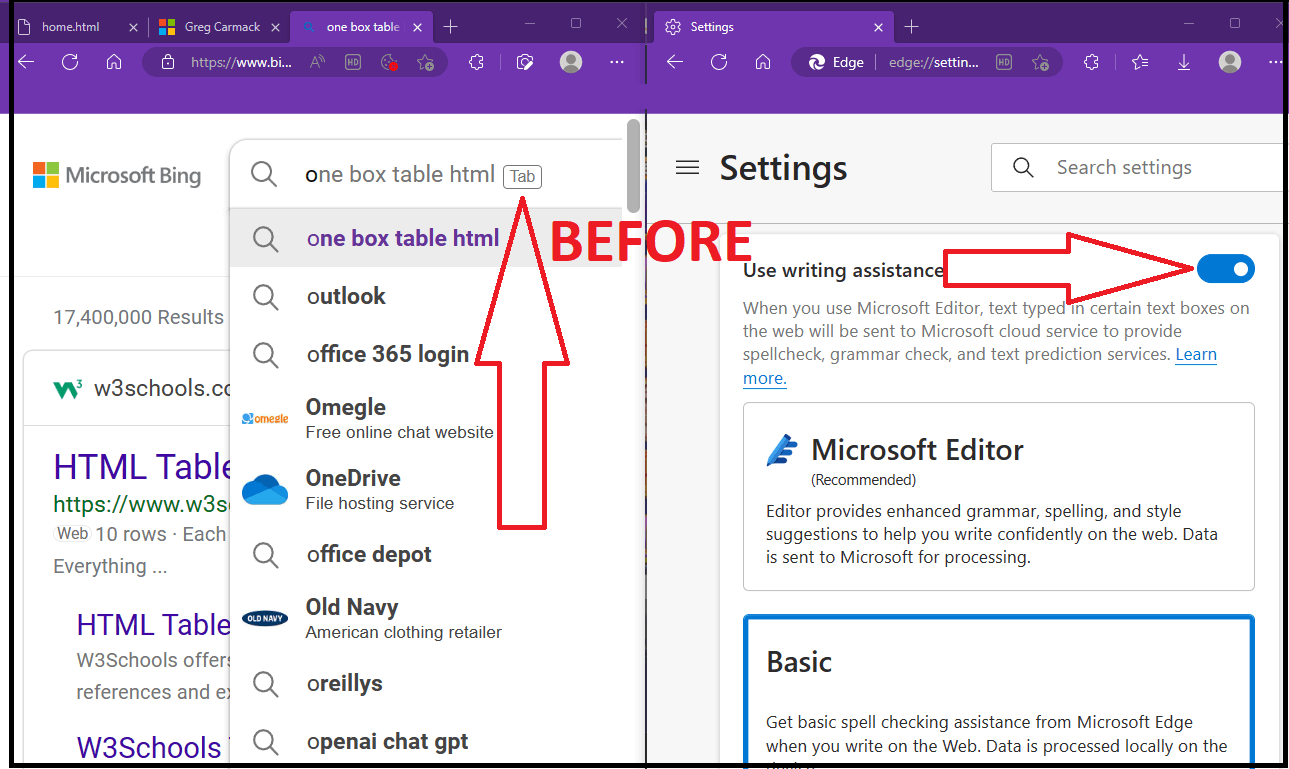 How Do I Disable Auto Suggestion With Tab While Using Edge I Am Not Talking About Autofill In