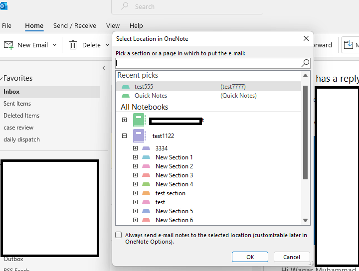 Send to OneNote no longer allows me to select a specific page within a ...