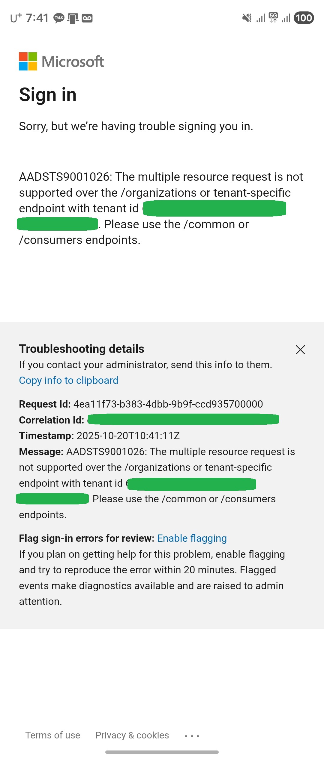 AADSTS90023 and AADSTS9001026 error - Microsoft Q&A