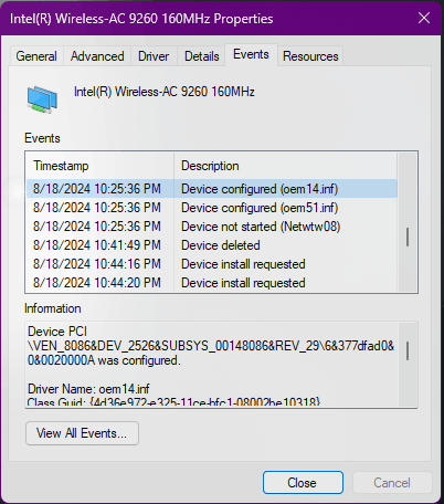 Facing issue on Win 11 where network adapter disables automatically on connection. Tried various ...