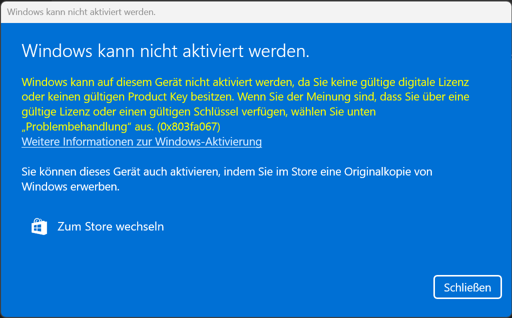"Windows 11 kann nicht aktiviert werden" nach Neuinstallation (vorher ...
