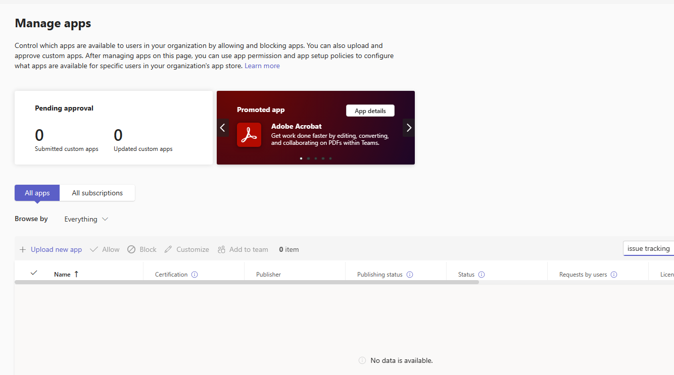 Unable to add issue tracking app in Teams - Microsoft Q&A