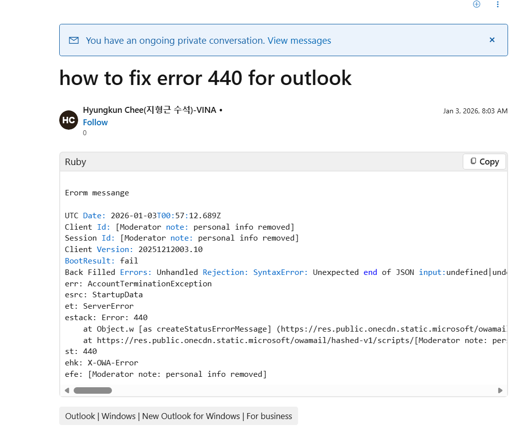 how to fix error 440 for outlook - Microsoft Q&A