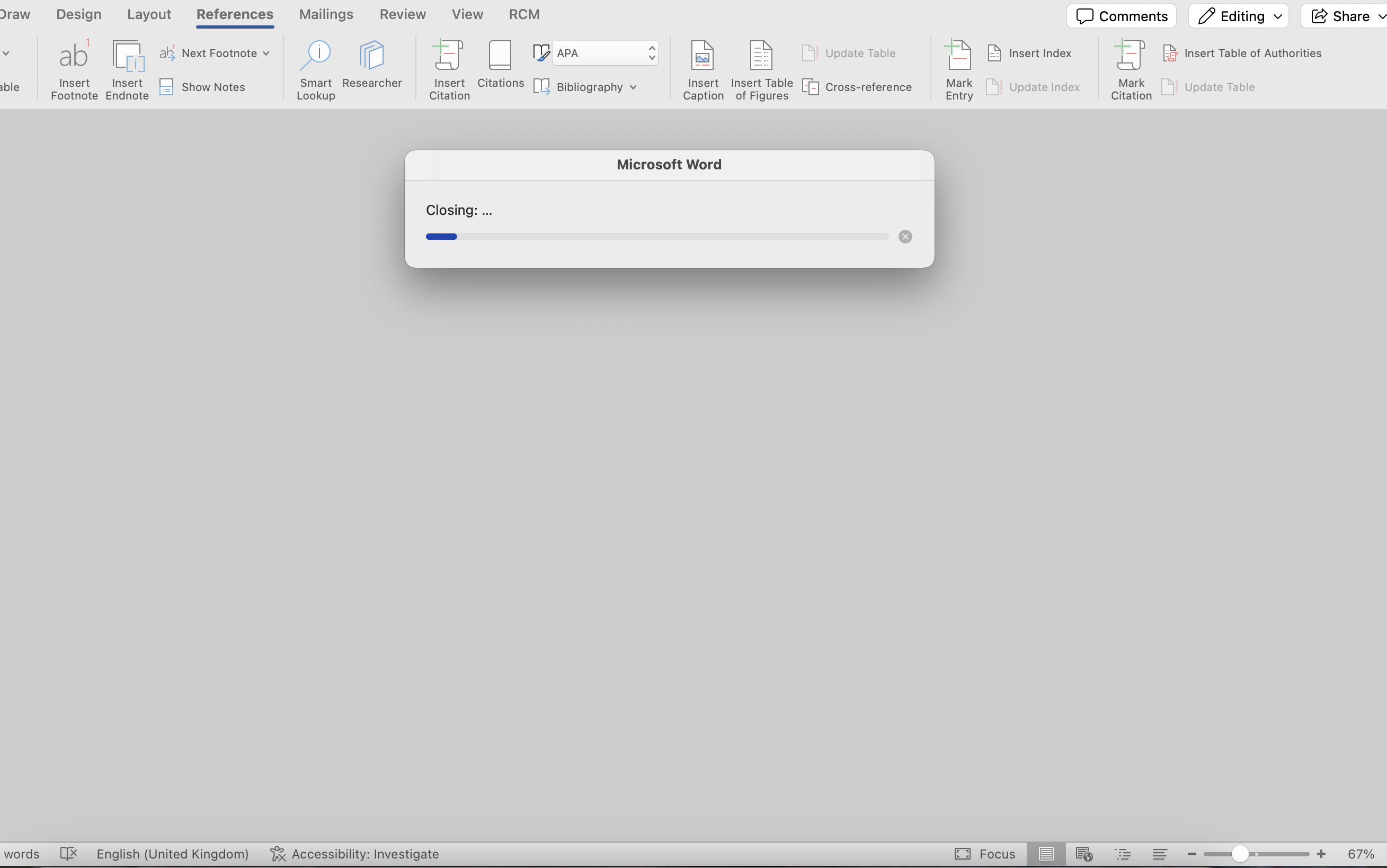 How do I close my word doucment when the pop up saying "closing" wont ...