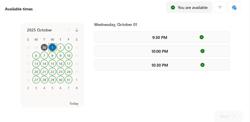 Available hours in Bookings with me are not showing properly ...