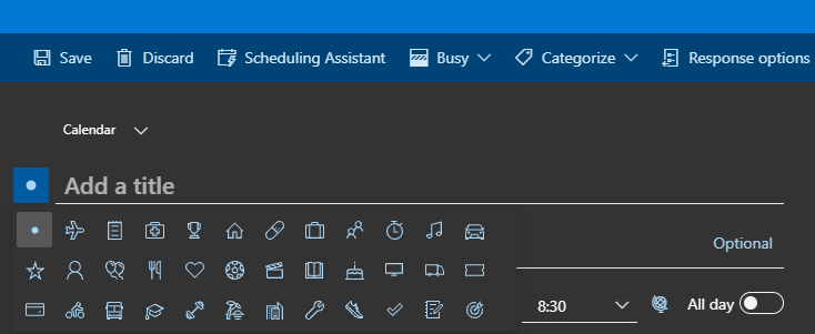 Can't manually select "hidden" event charms for Outlook calendar task ...
