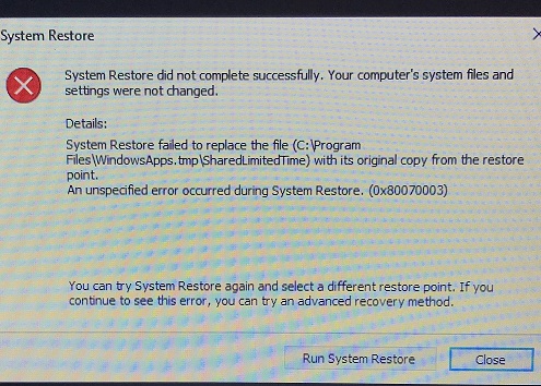 System Restore failed - with error codes - Microsoft Q&A