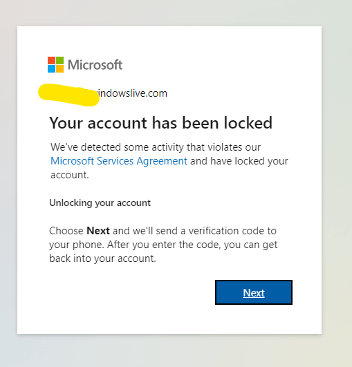 Your account has been locked with "We cannot send a text message to ...