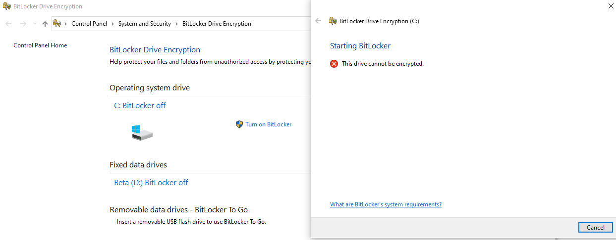 Can't encrypt system drive with bitlocker - Windows 10 pro and TPM ...
