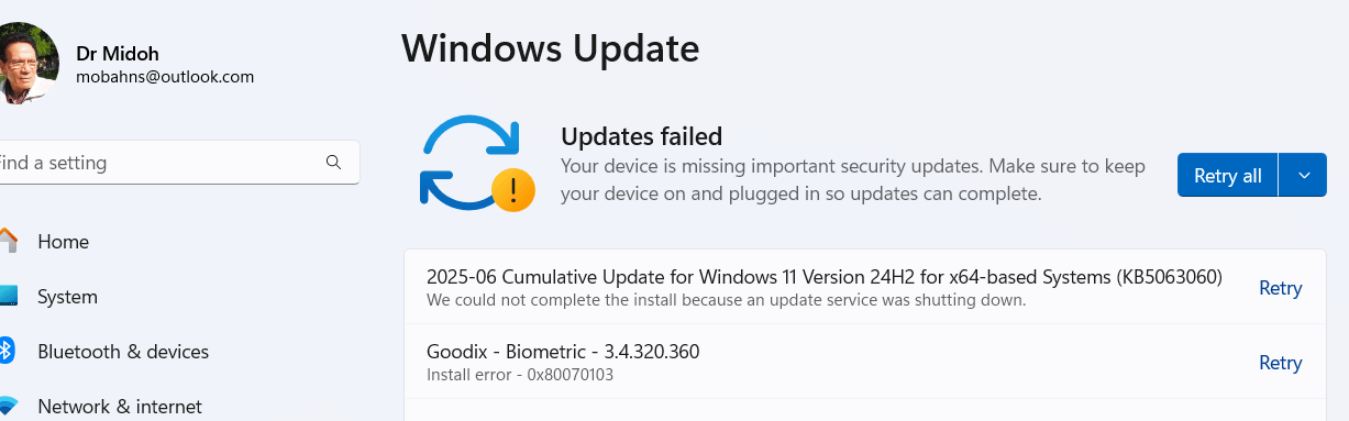 Problem downloding 2025-06 Cumulative Update for Windows 11 Version ...