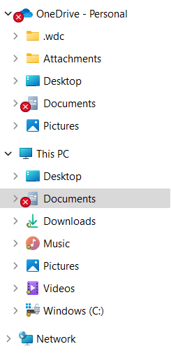 OneDrive Question - Red X on Documents folder - Microsoft Q&A