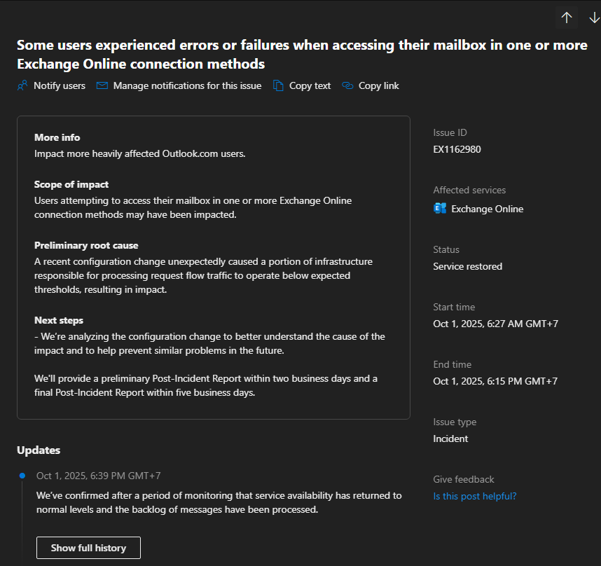 New Outlook and Web version couldn't connect to 365 server - Microsoft Q&A