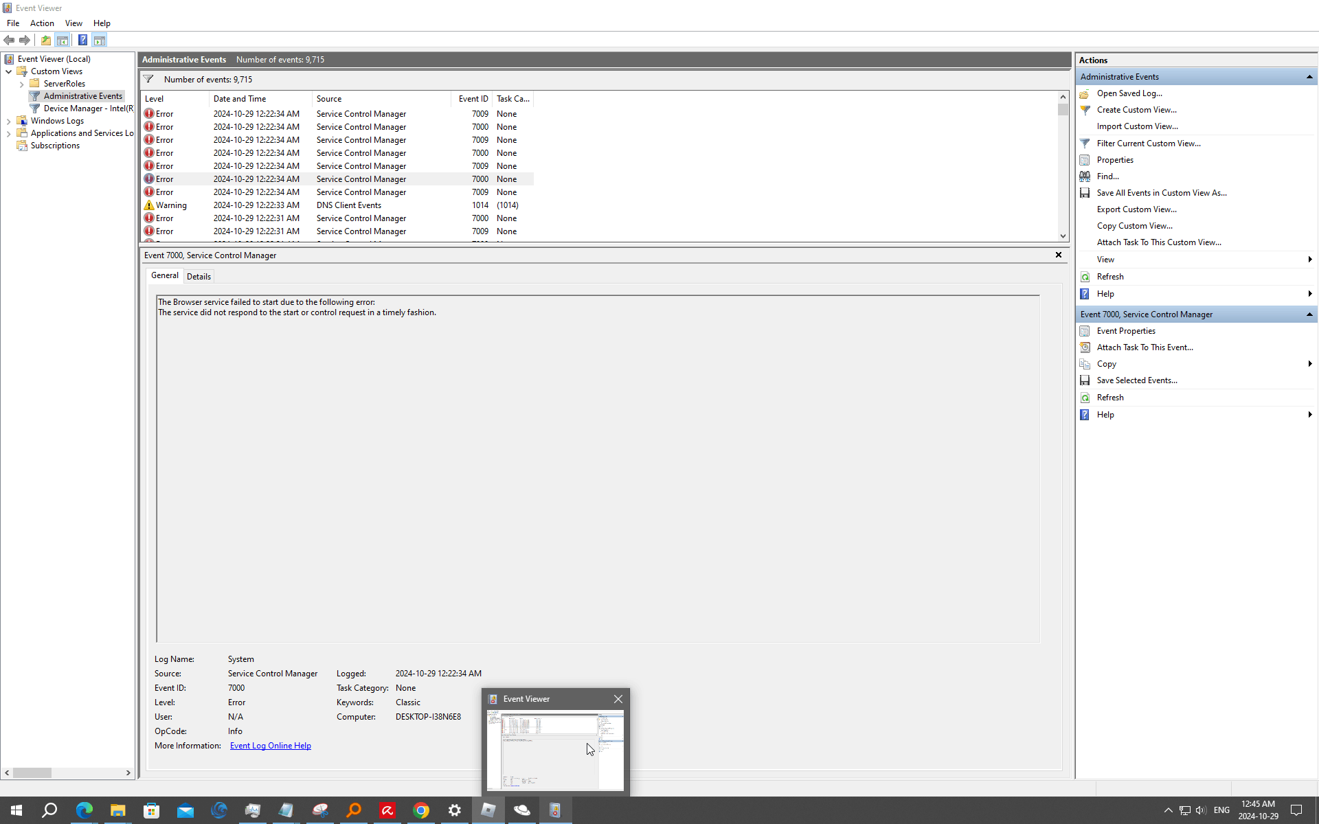 A timeout was reached (30000 milliseconds) while waiting for the Browser service to connect ...