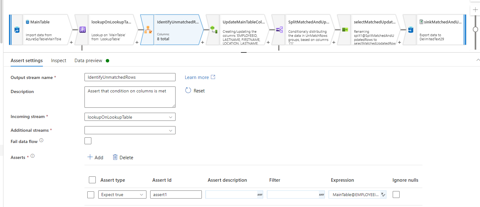 Adf Assert Transformation Check If A Value Exists In Lookup Table 