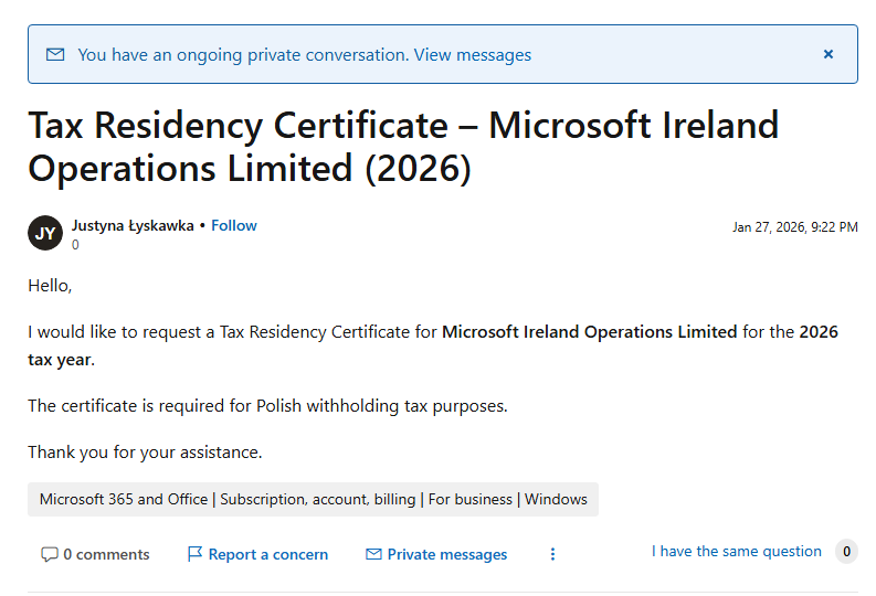 Tax Residency Certificate – Microsoft Ireland Operations Limited (2026 ...