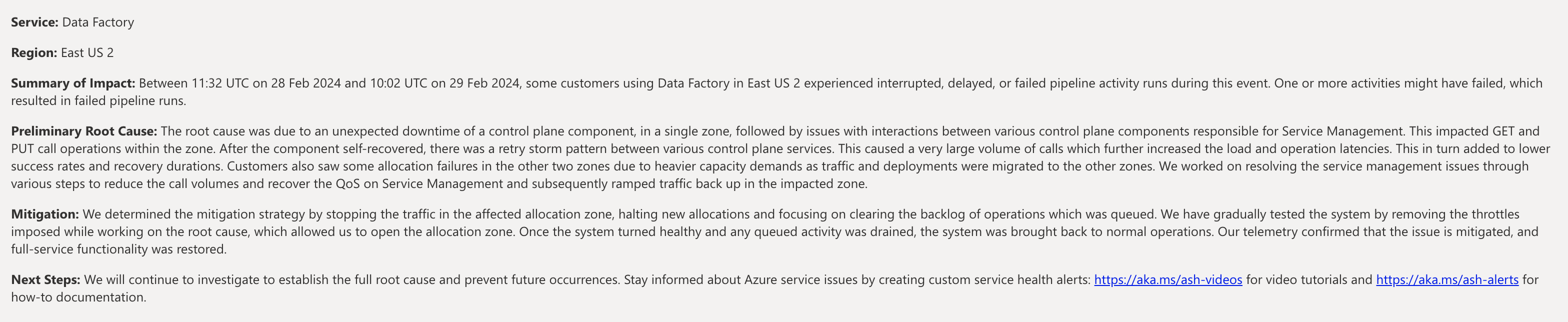 How to resolve the Data Factory error "Hit unexpected exception, please retry. If the problem ...
