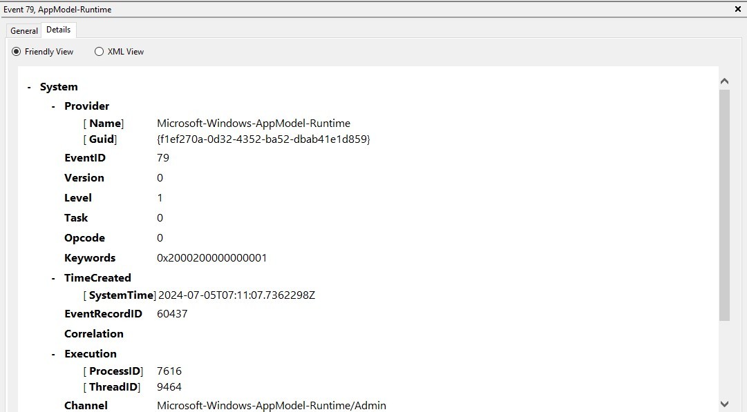 Event ID: 0x3D55 - McAfee WPSS Sparse Package/ AppModel Runtime - Microsoft Q&A