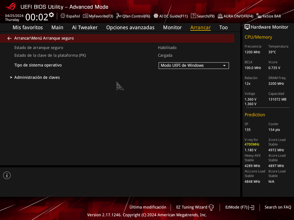 tpm 2.0 lo tengo activado en bios uefi ASUS ROG STRIX X299-E GAMING II ...