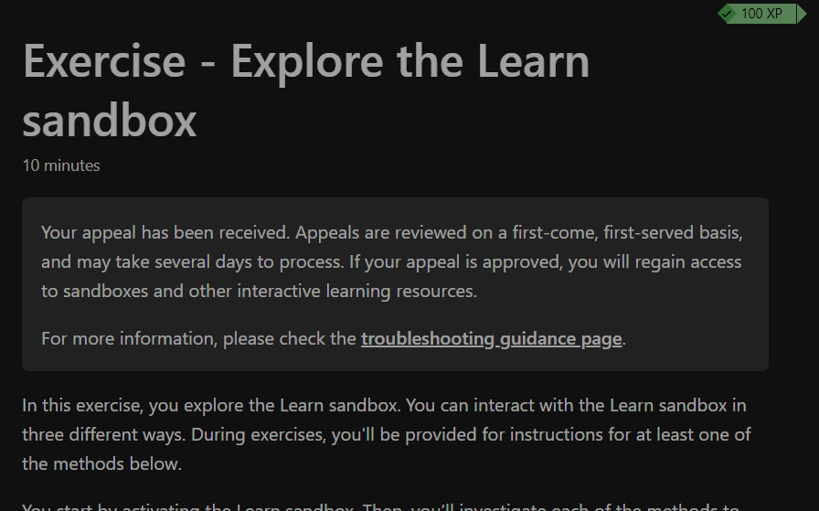 Training throws message saying Sandbox access suspended - Microsoft Q&A