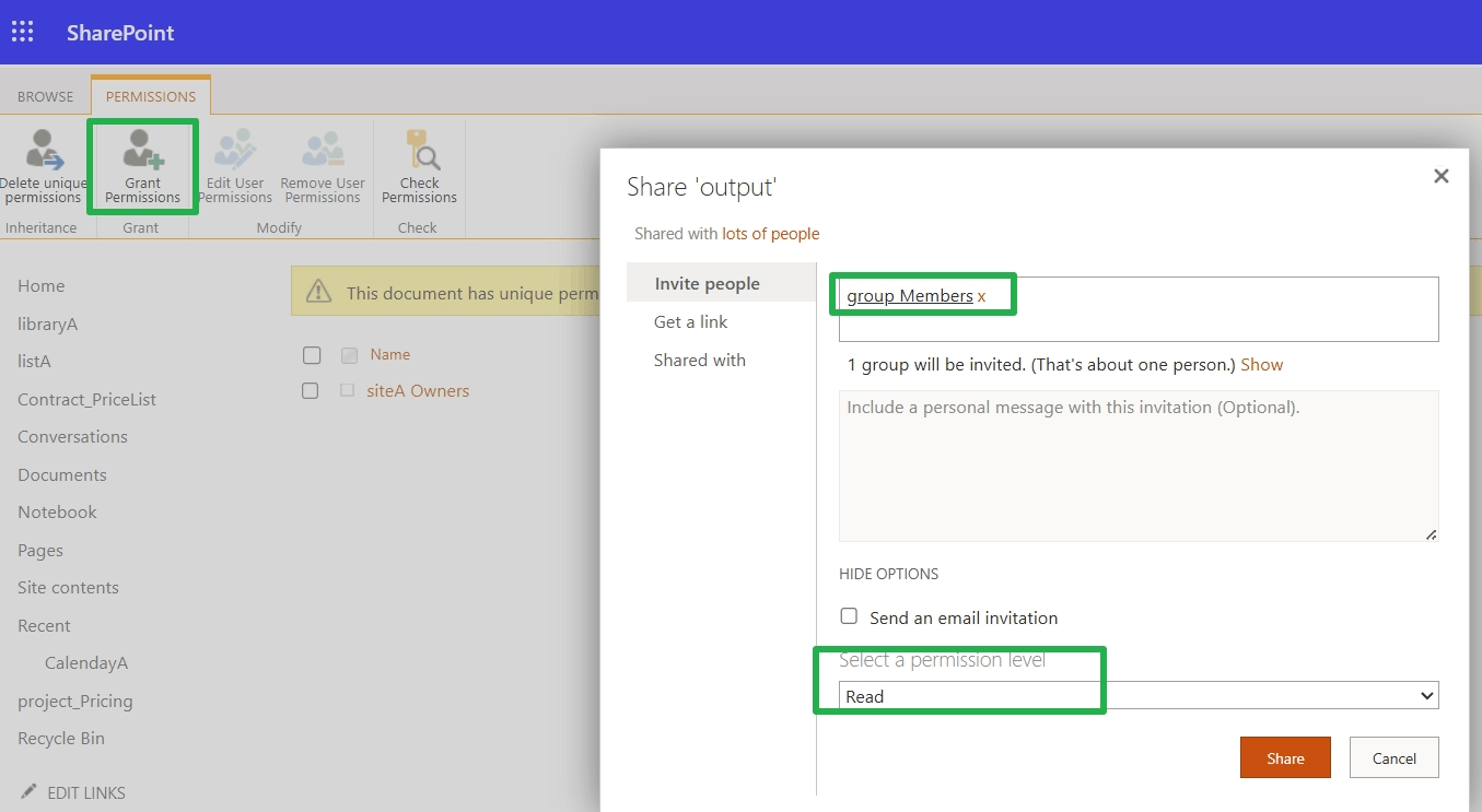 How can I create new Sharepoint group permissions for access management for uploaded files or ...