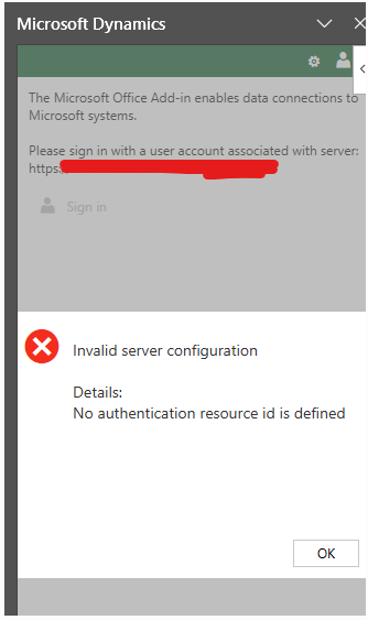 Unable to authenticate Microsoft Dynamics Excel Add In - Microsoft Q&A