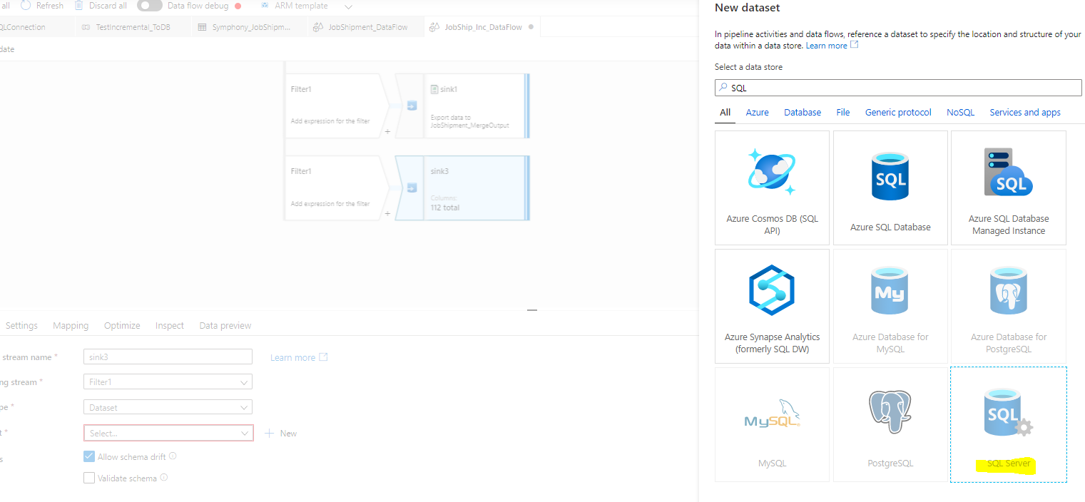 DataFlow Sink not allow to on premise SQL sqrver - Microsoft Q&A
