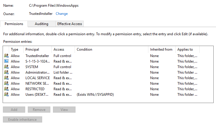 How to restore WindowsApps security permissions - Microsoft Q&A