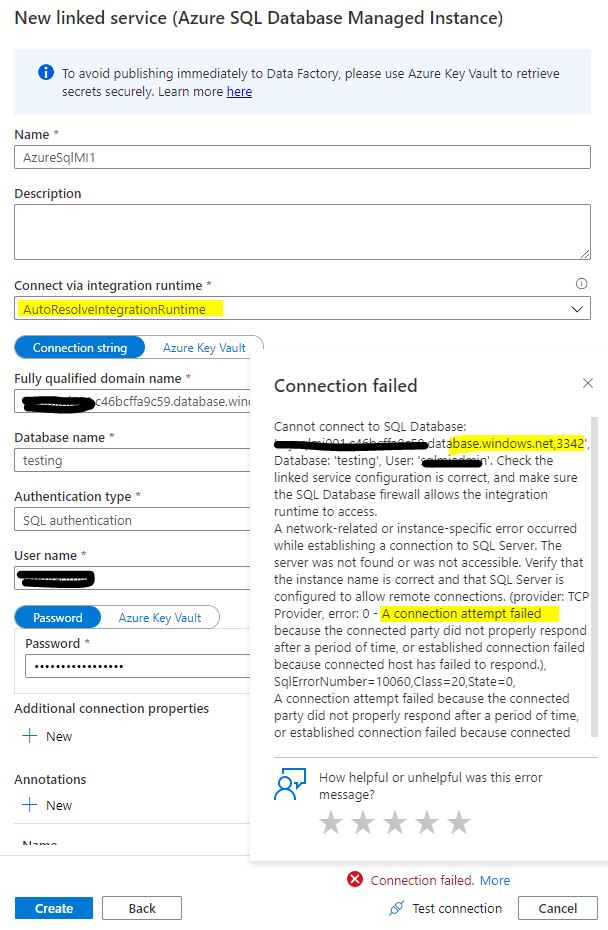 Datafactory Add Link For Azure Sql Managed Instance Fail Microsoft Qanda