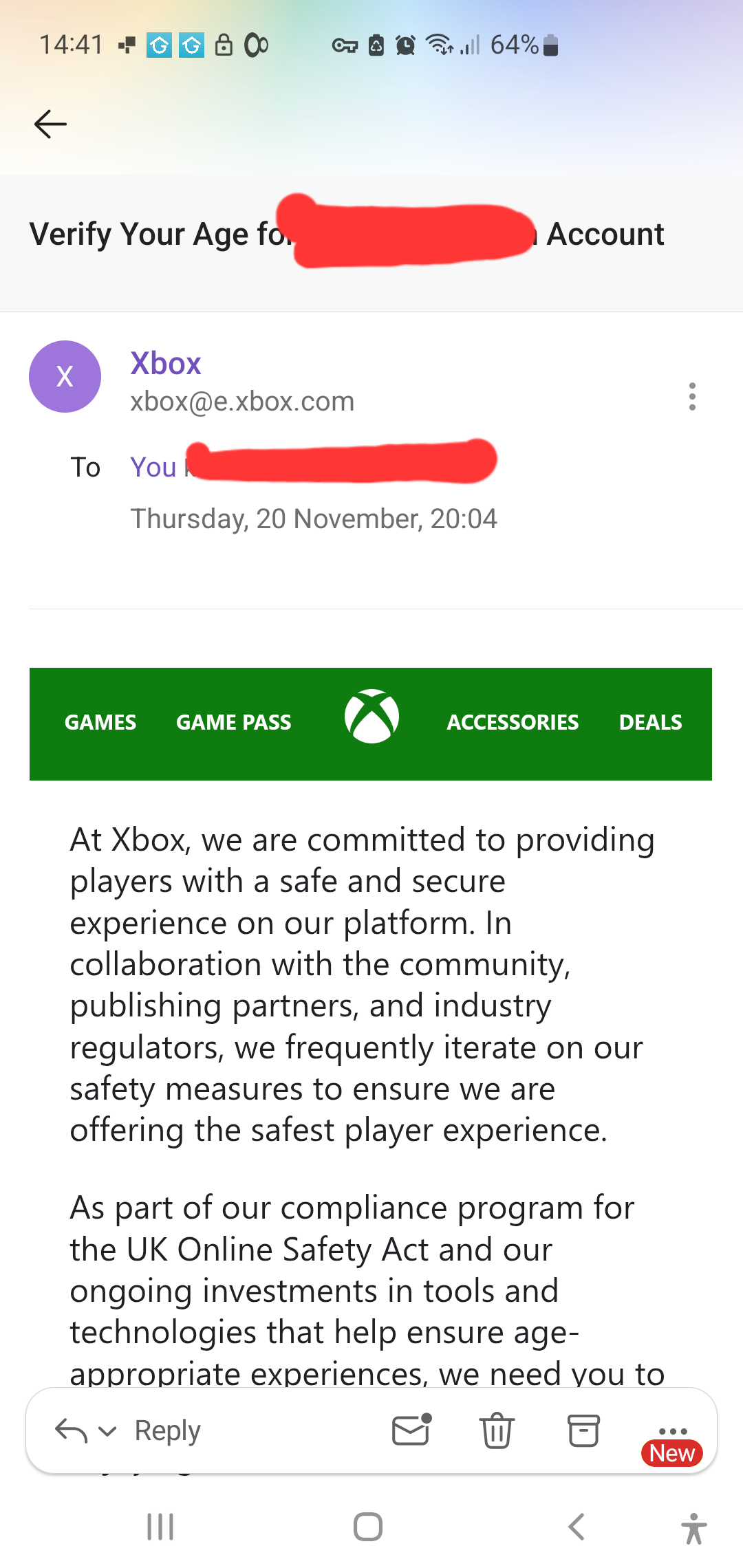 Email from ******@e.xbox.com regarding age verification, legit or scam ...