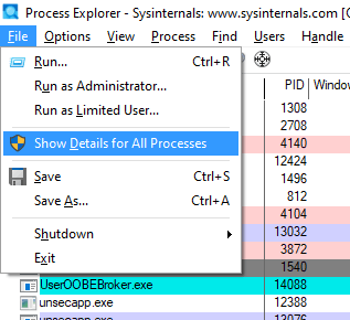 Process Explorer "THe system cannot find the files specified ...