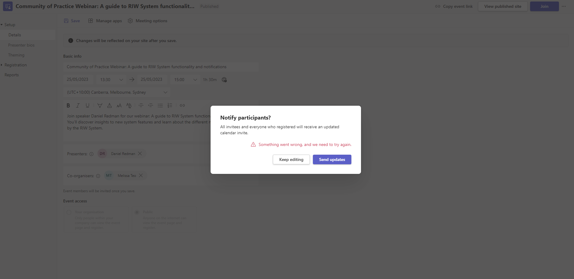 How to reschedule a webinar with registered attendees? - Microsoft Q&A