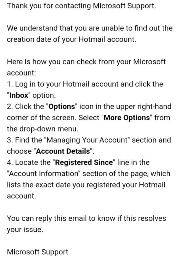 How do I check the registration date of my hotmail account? - Microsoft Q&A